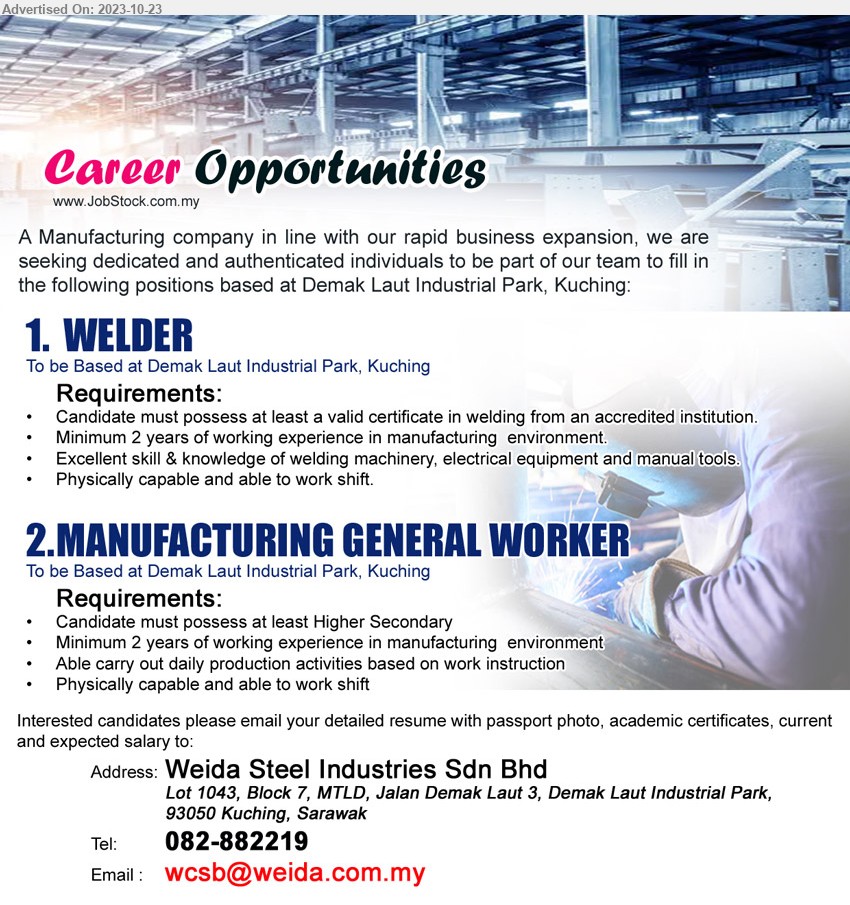 Advertisement Detail - WEIDA STEEL INDUSTRIES SDN BHD