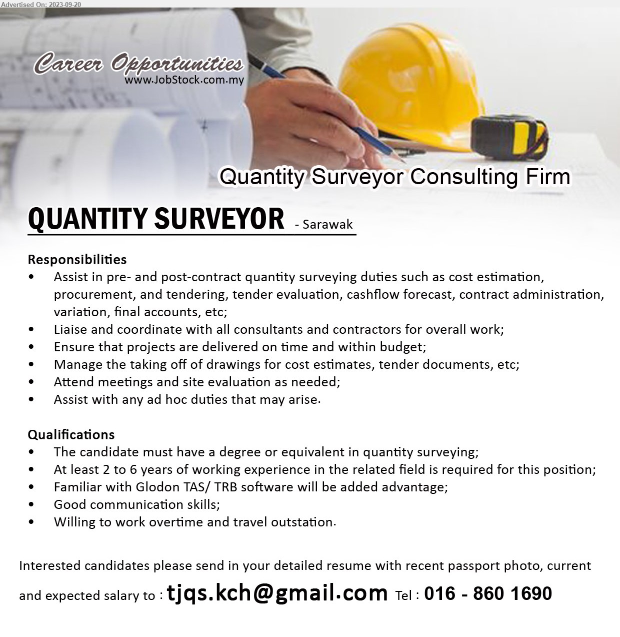 Advertisement Detail - ADVERTISER (Quantity Surveyor Consulting Firm)