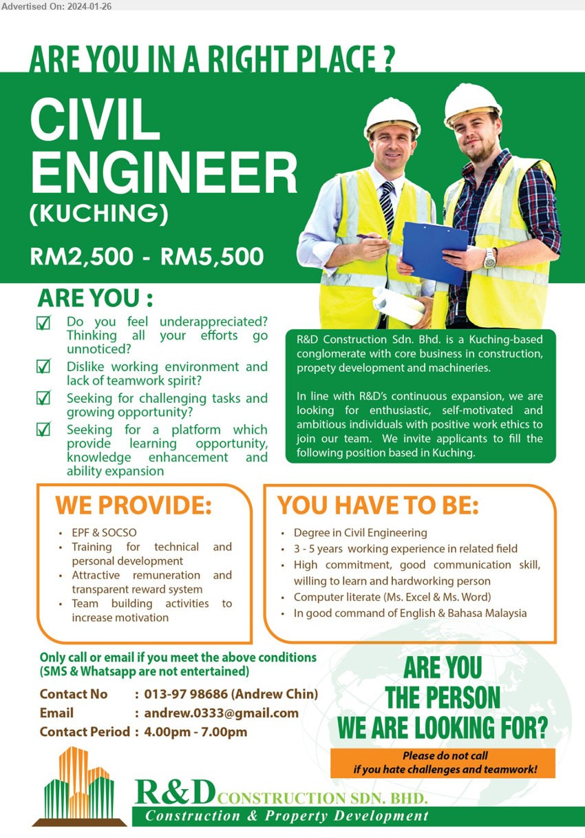 Advertisement Detail - R&D CONSTRUCTION SDN BHD