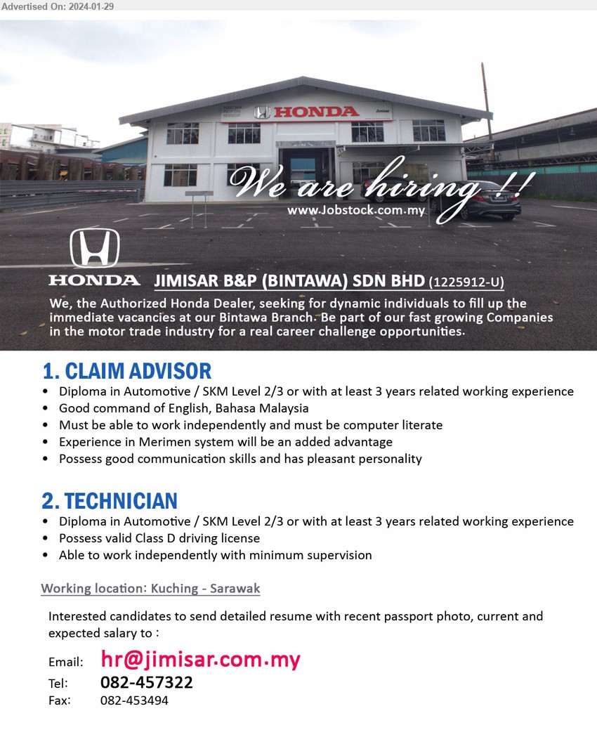 Advertisement Detail - JIMISAR B&P (BINTAWA) SDN BHD