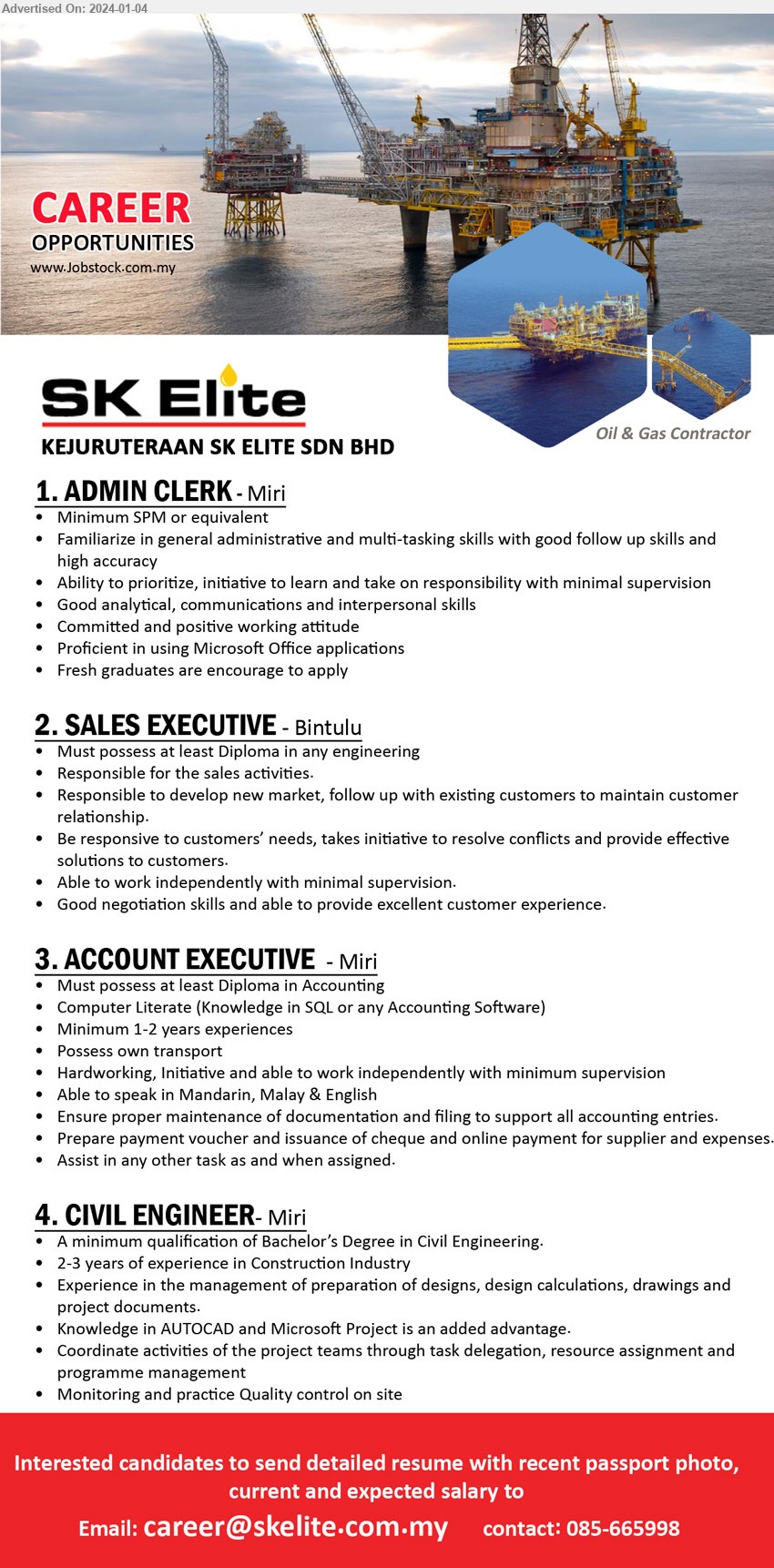 Advertisement Detail - KEJURUTERAAN SK ELITE SDN BHD