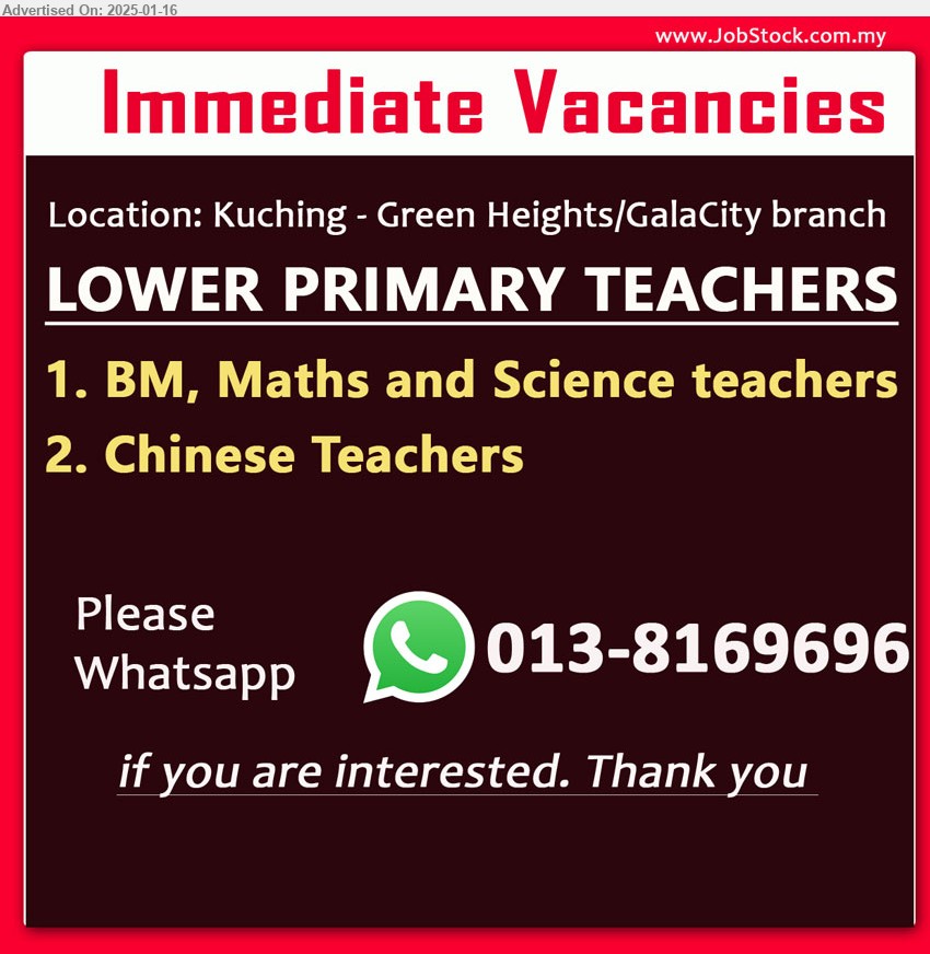 ADVERTISER - LOWER PRIMARY TEACHERS