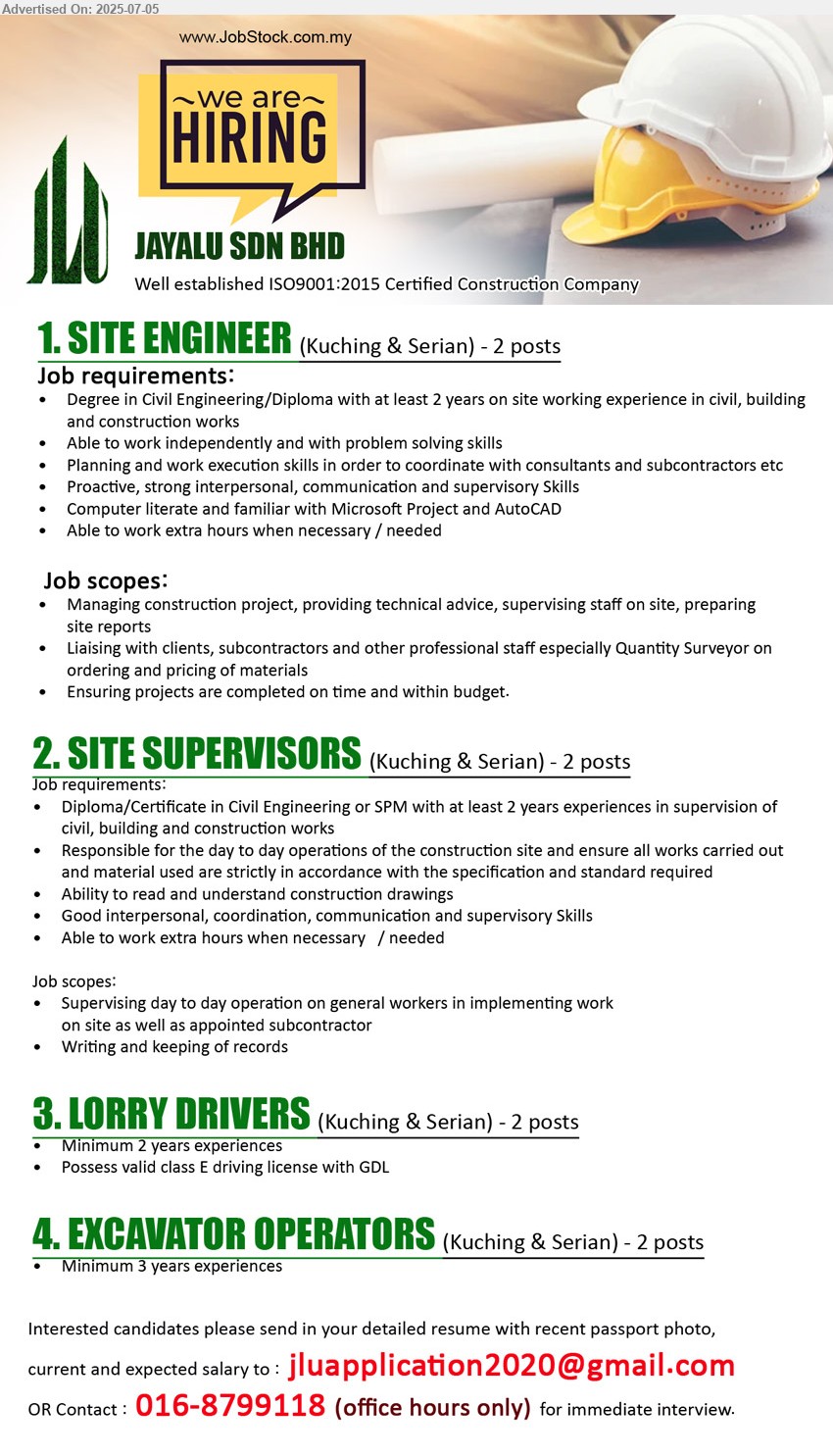 JAYALU SDN BHD - SITE SUPERVISORS,...